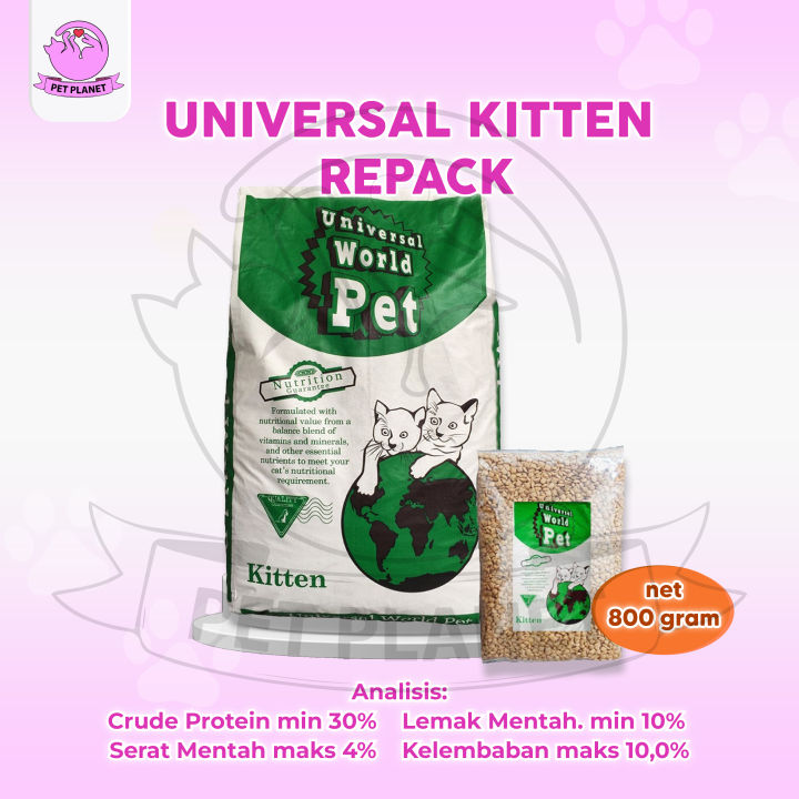 MAKANAN KUCING KERING PREMIUM UNIVERSAL KITTEN REPACK 800gr | Lazada ...