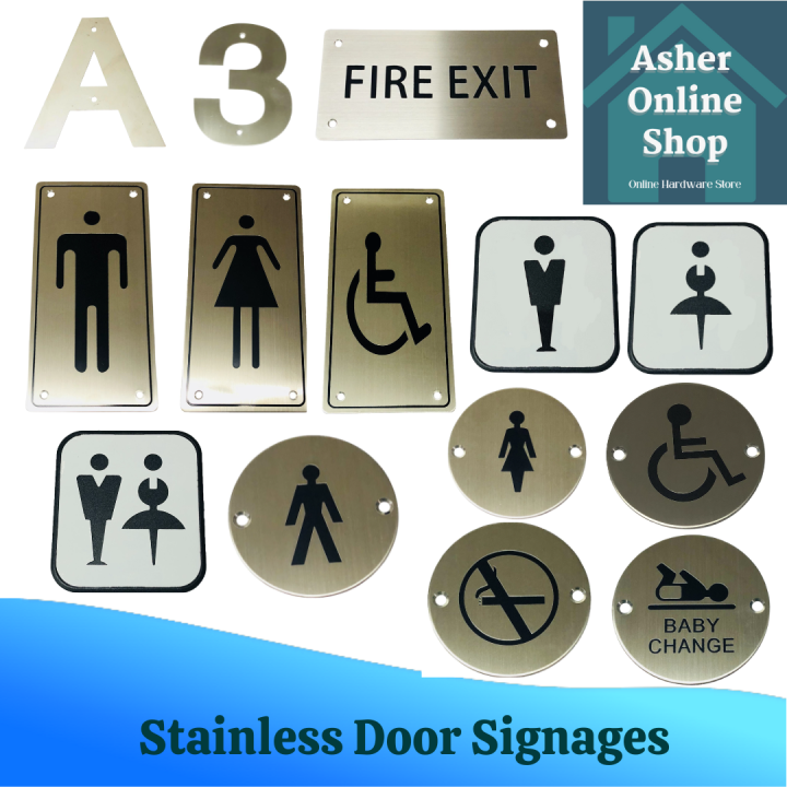 Stainless Restroom Door Sign Male Female PWD No Smoking Baby/Diaper ...