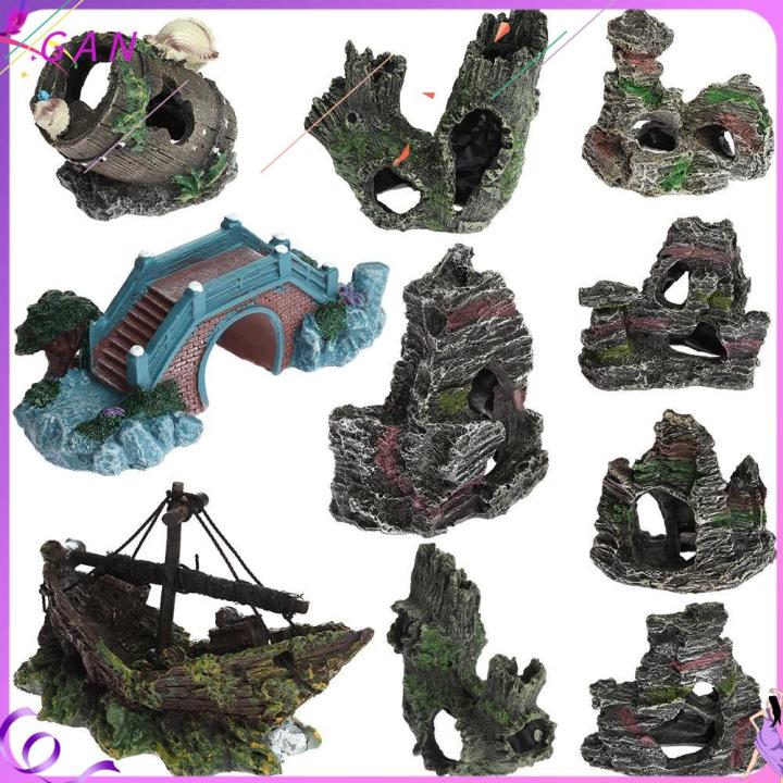 GAN Rock Cave Fish Hiding Landscaping Accessories Aquarium Ornament ...