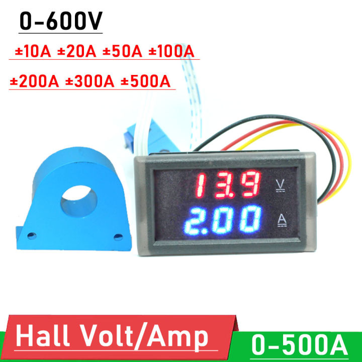 DC 0-600V 200A 300A 500A Hall โวลต์มิเตอร์แอมป์มิเตอร์ Current LED Digital METER แบตเตอรี่12V ...