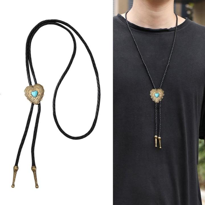 Braided Shoestring Bolo Tie with Large Heart Charm Cowboy Necktie ...