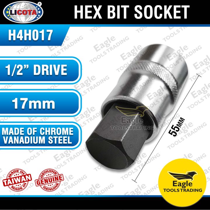 Licota Hex Bit Socket H17 1/2" Drive 17mm size 55mm length H4H017 | CR-V Bit S2 Micro Finished ...