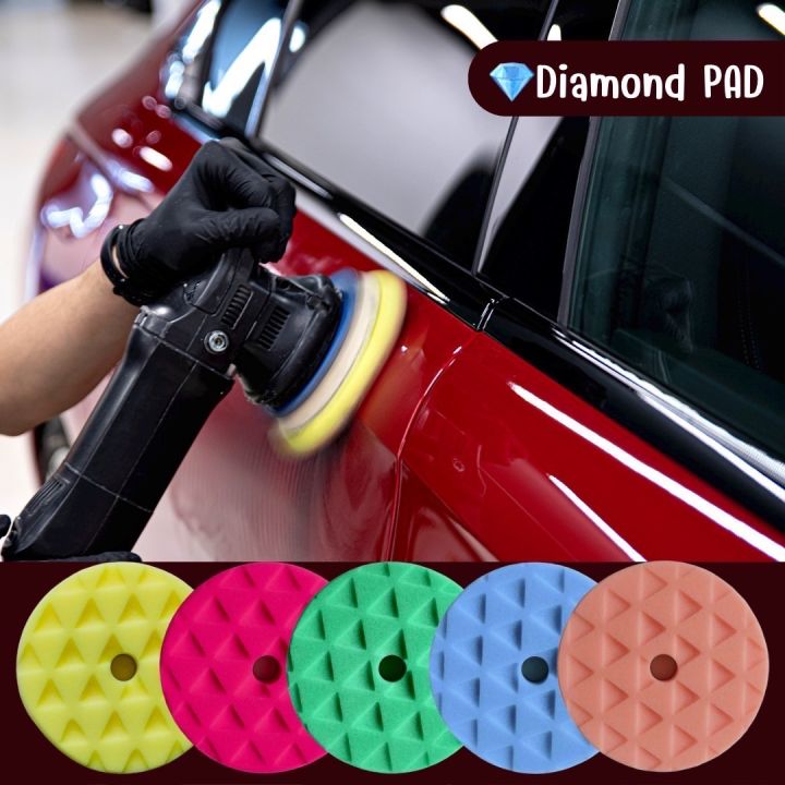 ฟองน้ำขัดสีรถยนต์ ขัดเคลือบเงา Diamond Pad (หน้าตัดพีรามิด) ขนาด 6-7 ...