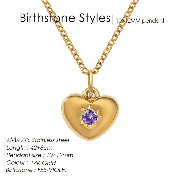 eMancoBirth Stone Heart Pendant Necklace Stainless Steel Women Jewelry ...