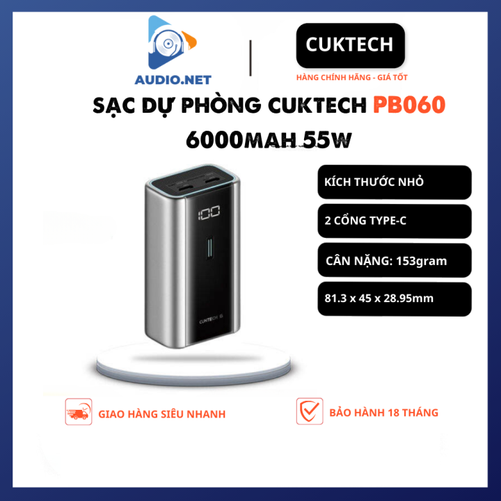 Sạc Dự Phòng Cuktech 6000mAh PB060 2C 55w PD3.0 PPS QC3.0 - Bảo Hành 18 ...