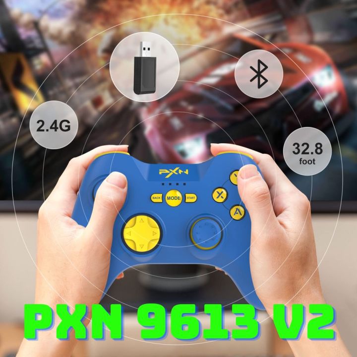 Tay cầm chơi game PXN 9613 V2 P3 có USB 2.4G - Màu Xanh support iPhone ...