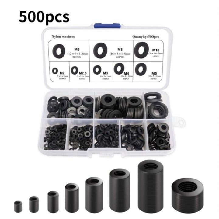 500Pcs/Set M2 M2.5 M3 M4 M5 M6 M8 M10 Flat Washers Nylon Rubber Rings ...