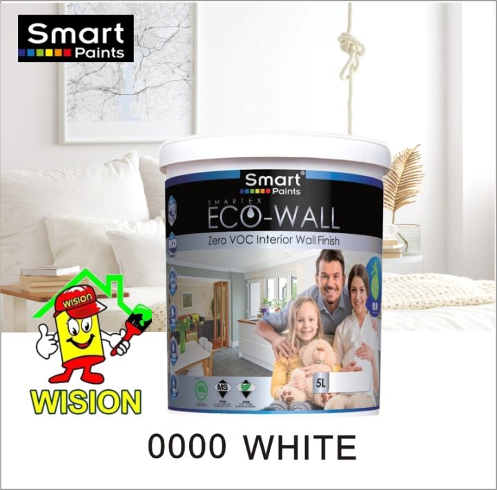0000 WHITE 1L / 5L / 18L Smart Paints SMARTEX ECO-WALL / INTERIOR PAINT / Cat Rumah Dalam | Lazada