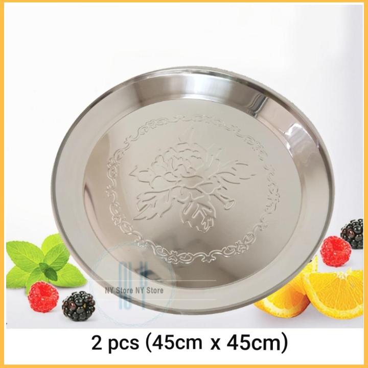 Stainless Steel Round Tray 45cm Food Serving Platter Floral Design 2 ...
