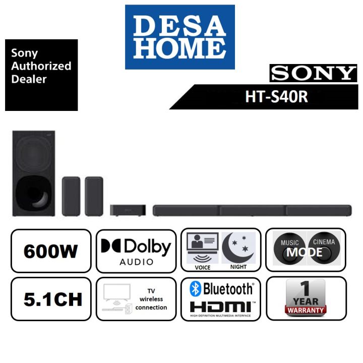 SONY HT-S40R 600 WATTS 5.1 HOME CINEMA CHANNEL SOUNDBAR WITH WIRELESS ...