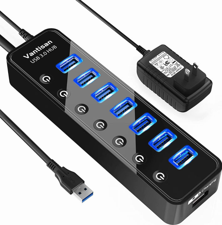 vantisan USB Hub 3.0 Powered, 7 Ports USB Data Hub Splitter with One ...