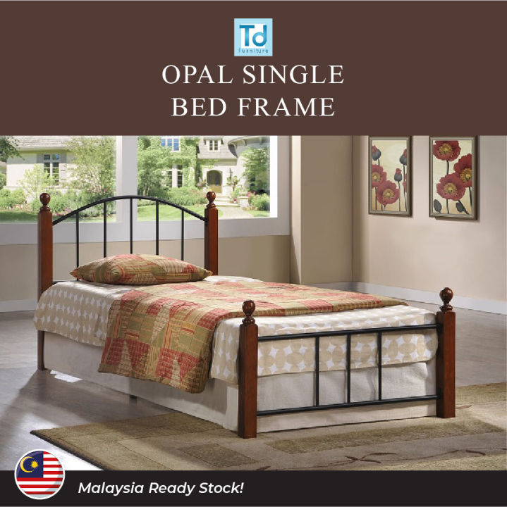 METAL & WOOD SINGLE BED FRAME/ SINGLE BED / BEDROOM FURNITURE / KATIL ...