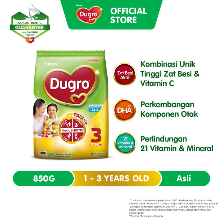 Dumex Dugro Step 3 Original/Asli Growing Up Milk Formula 1 - 3 years ...