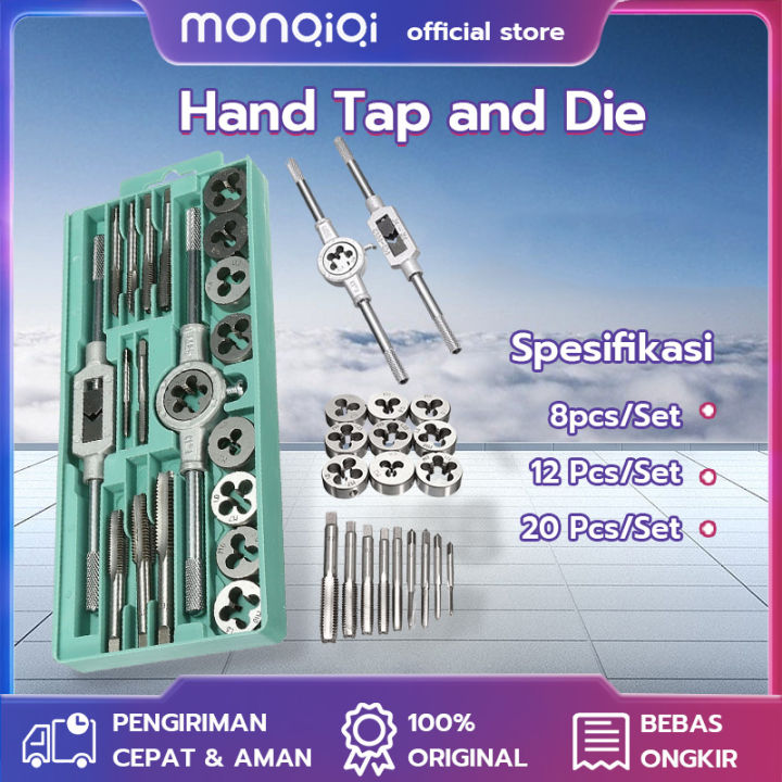 Monqiqi Hand Tap and Die 8/12/20 Pcs Set Alat Snai Dan Tap Ulir Dart Mur Baut M3-M12 - Tap and ...