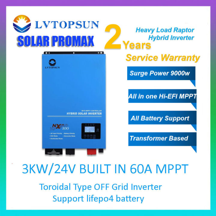 SOLAR PROMAX 3000w inverter 24v toroidal 60A MPPT hybrid off grid 3kw/24v LVTOPSUN | Lazada PH