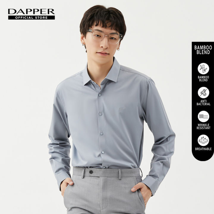 DAPPER เสื้อเชิ้ตแขนยาว BAMBOO BLEND ทรง Smart Fit สีเทา | Lazada.co.th