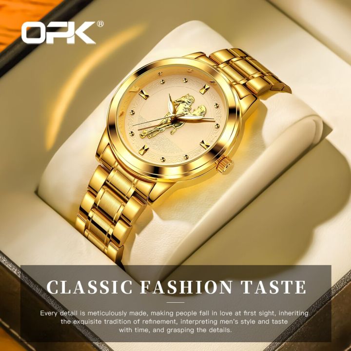 OPK Men's Quartz Watch Stainless Steel Waterproof Luminous All Gold ...