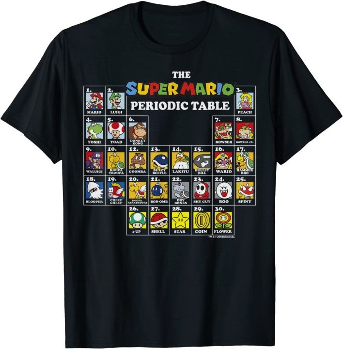 Super Mario Periodic Table Of Characters Graphic T-Shirt T-Shirt ...