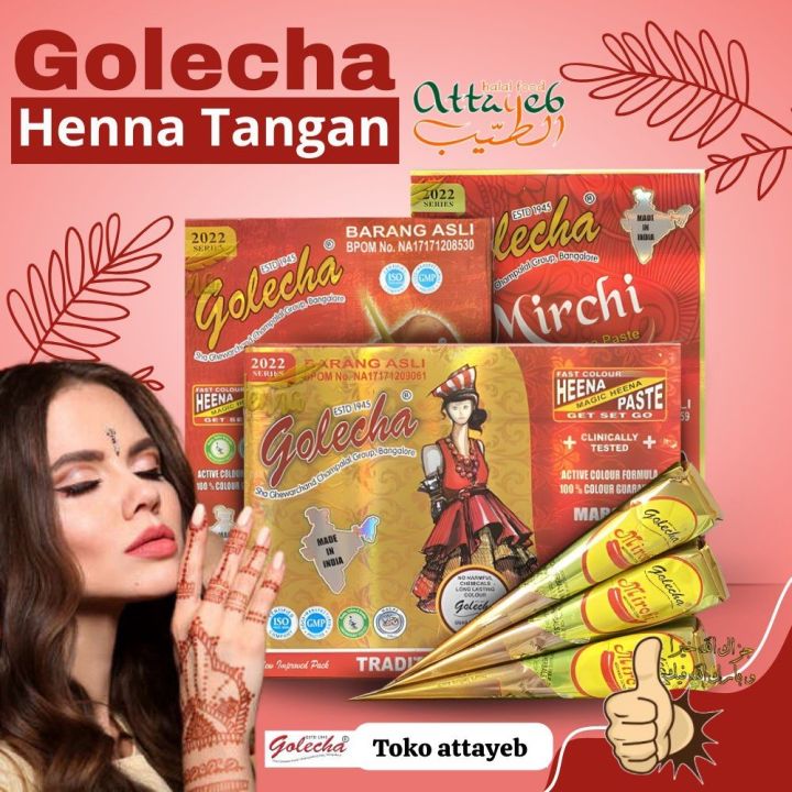 1 LUSIN HENA PACAR GOLECHA HENNA PERBOX ISI 12 BODY PAINT CONE GOLECHA ...