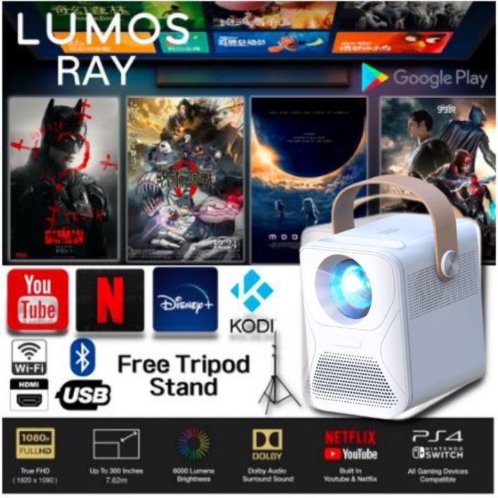 X6 Portable Mini Projector Full HD 1080P Android 8.0 2.4G WIFI 8000mAh ...