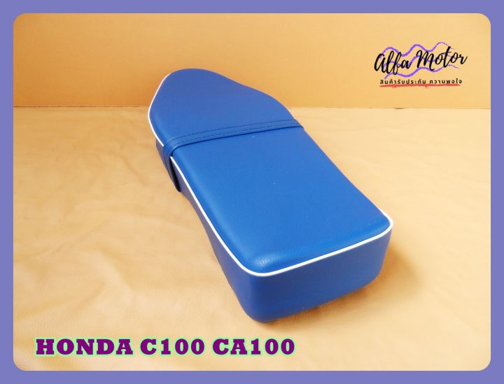 "BLUE" COMPLETE DOUBLE SEAT with "WHITE" TRIM Fit For HONDA C100 CA100 ...