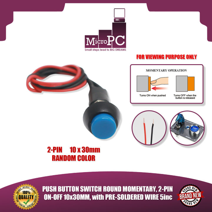 MICRO PC PUSH BUTTON SWITCH ROUND MOMENTARY, 2-PIN ON-OFF 10x30MM, with ...