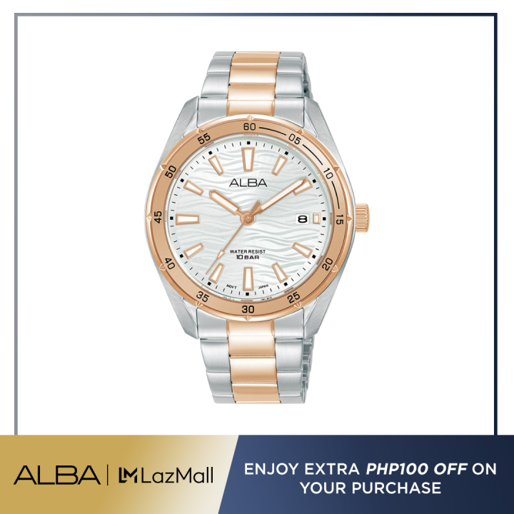 Alba Philippines AG8N56X1 Silver Pattered Dial Two Toned Stainless ...
