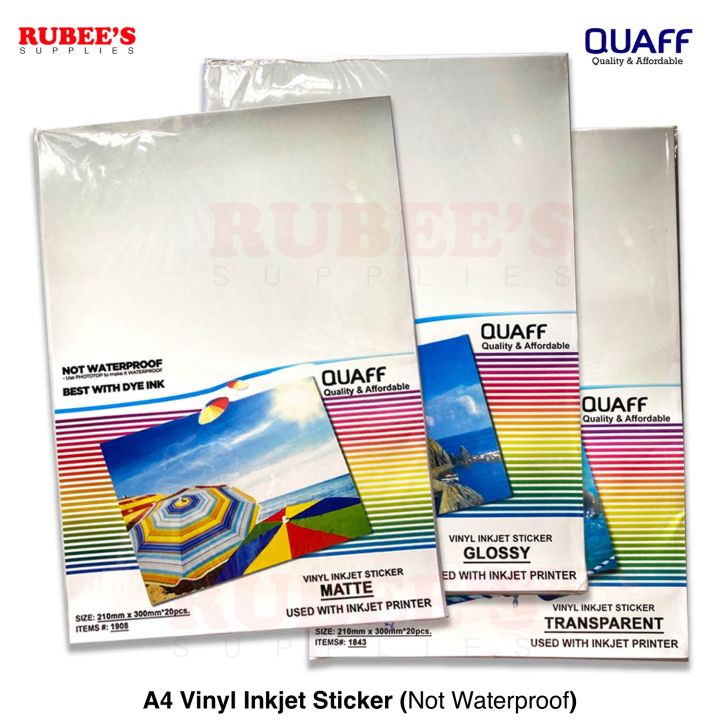 Quaff A4 Vinyl Inkjet Sticker Matte/Glossy/Transparent (NOT waterproof ...