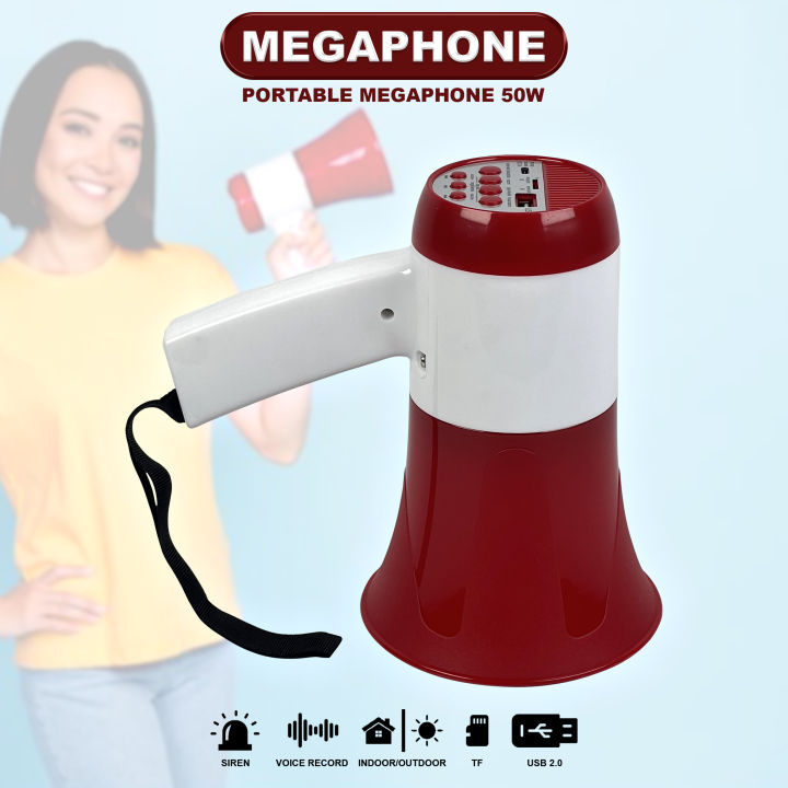 Portable Megaphone 50W Recorder, USB and Memory Card Input / Megaphone ...