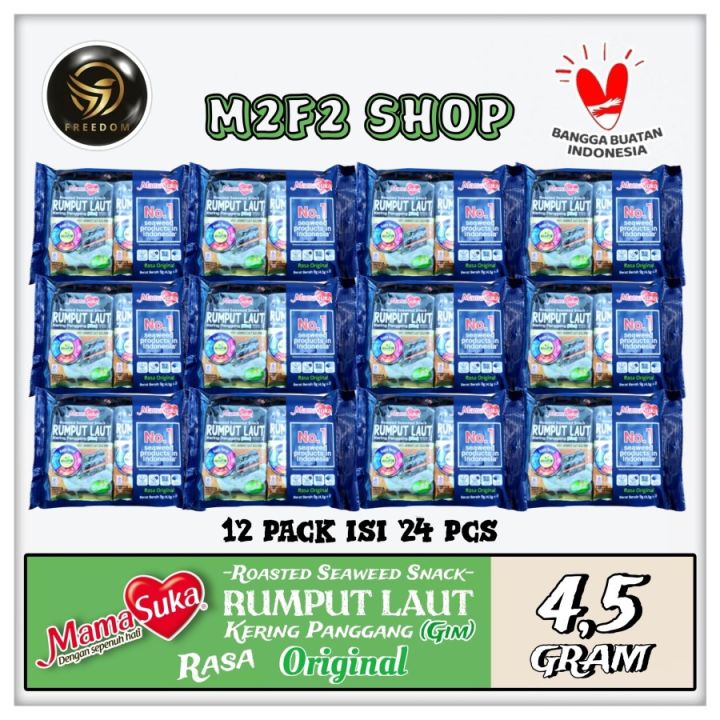 MamaSuka Snack Rumput Laut Panggang Rasa Original - 4,5 gr (Kemasan 12 ...