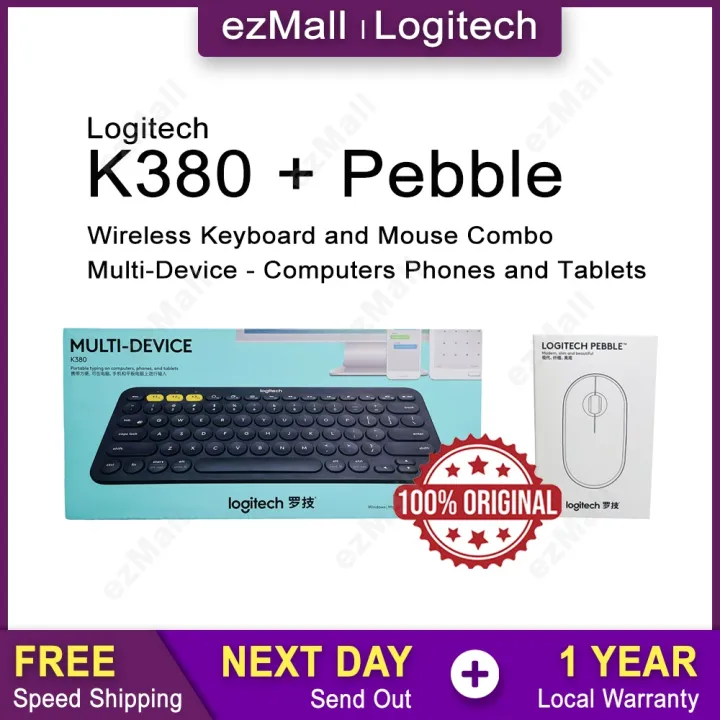 Logitech K380 and Pebble Mouse Combos Multi-Device Wireless Bluetooth ...