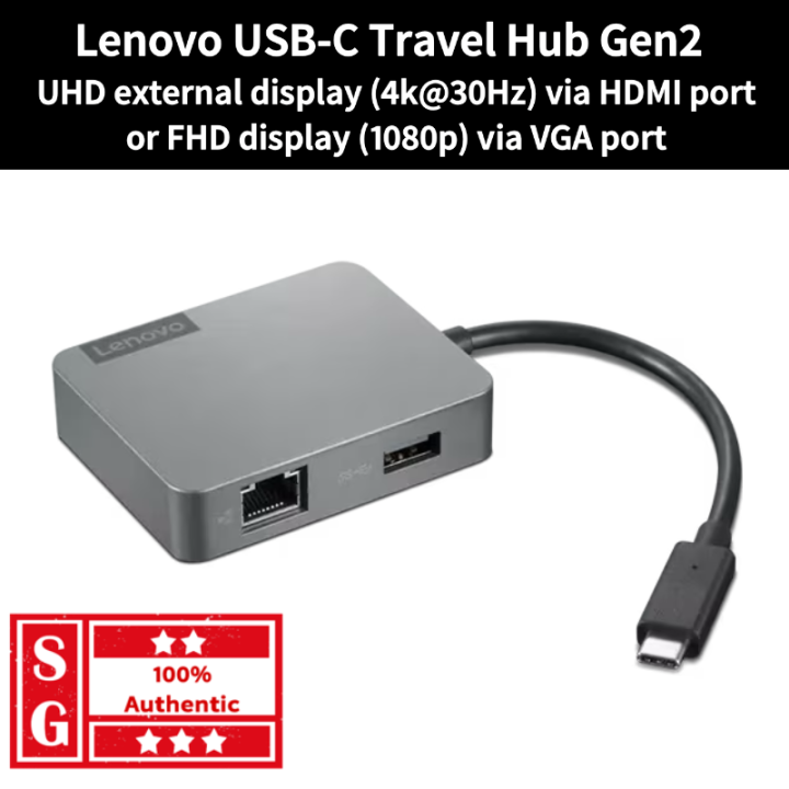 Lenovo USB-C Travel Hub Gen2 Cable 4X91A30366 Multi port adapter USB C ...