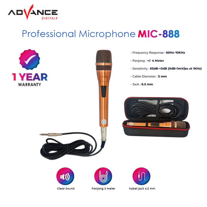Advance MIC-884 Mic Karaoke Profesional Dynamic Microphone Mic Kabel ...