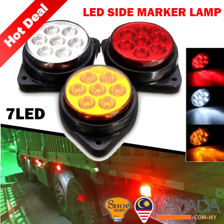 1PCS 7LED ROUND SIDE MARKER LED LIGHT 12V/24V Car Truck Van Lorry 4x4 ...