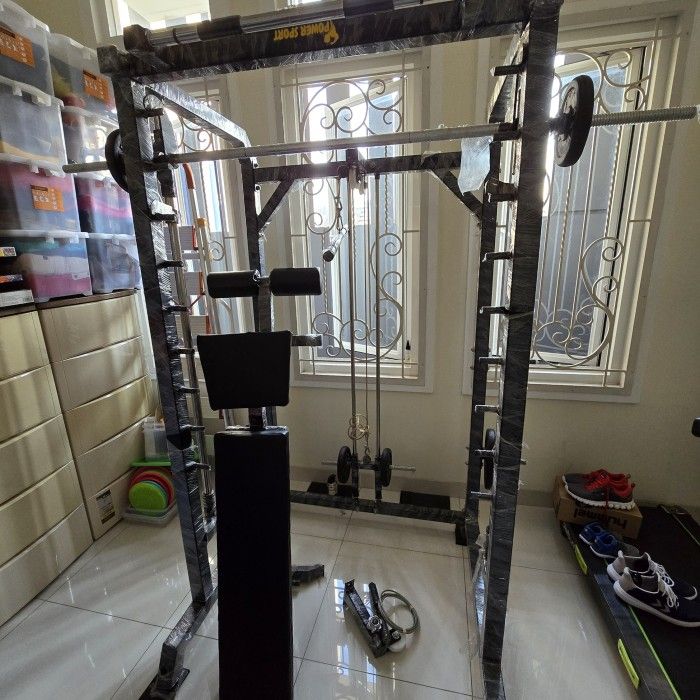 Smith Machine & Adjustable Bench Plus Beban 40 KG alat fitness | Lazada ...
