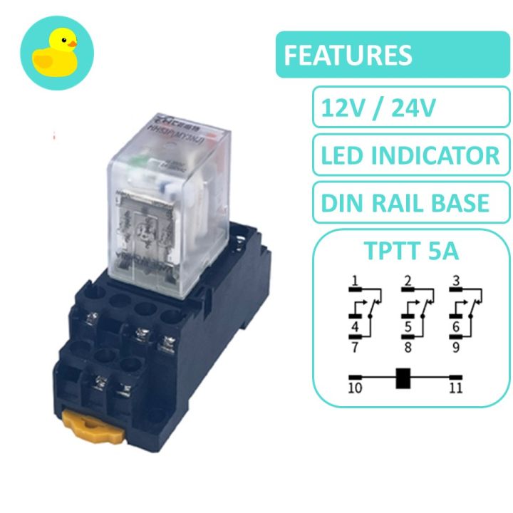 HH53P Triple Pole Triple Throw TPTT 5A Relay With DIN Rail Base | Lazada