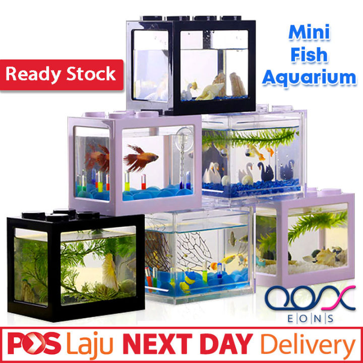 EONS 💖 Tangki Ikan Kecil Mini Cute Fish Bowl Aquarium Tank Goldfish For ...