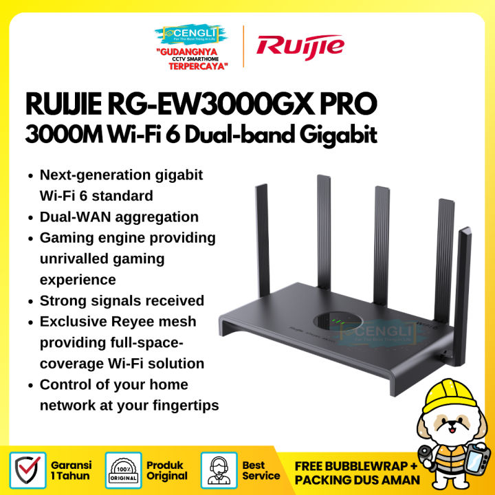 Ruijie RG-EW3000GX PRO Wi-Fi 6 Dual-band Gigabit Gaming Router Penguat ...