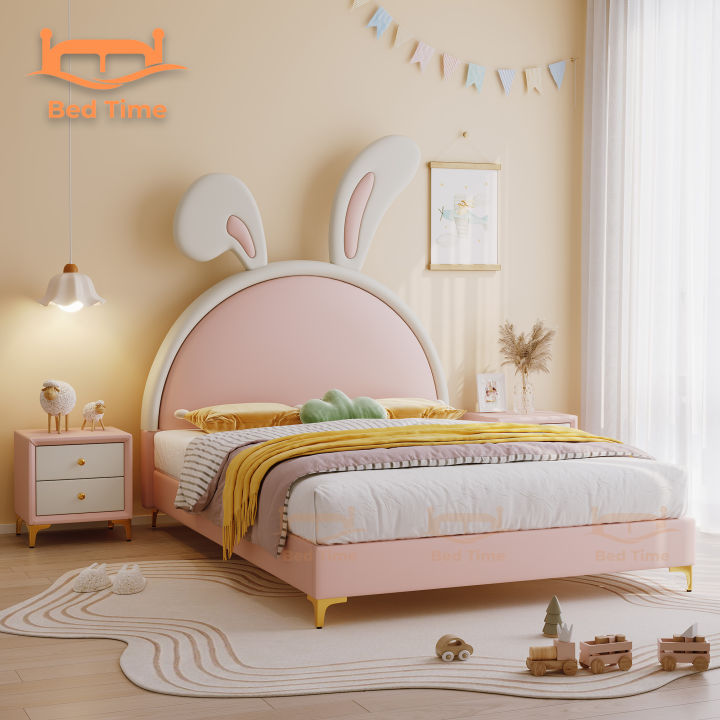 Children Bed with Pink Rabbit Queen Size Bed Cushion Quality Katil ...