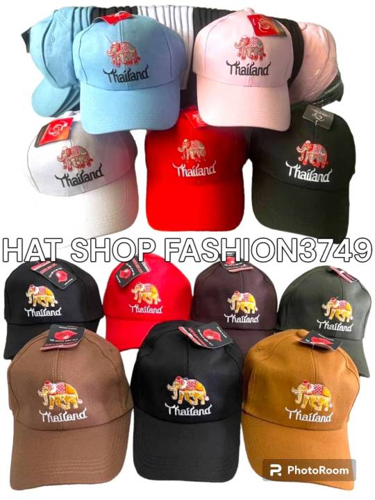 FASHION หมวกแฟชั่น หมวกแก๊ป หมวกลายช้างไทแลนด์ ครบ 10 สี หมวกปีกโค้ง ...