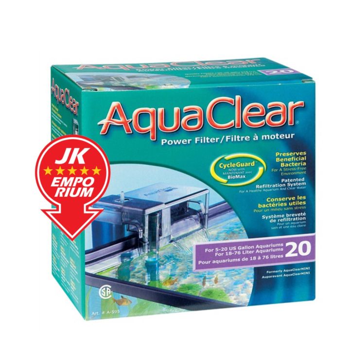 Hagen AquaClear 20 Power Filter Hang On Back HOB Aqua Clear Clip ...