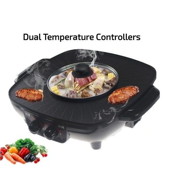 2-In-1 BBQ Grill & Steamboat Hot Pot Shabu Roast Fry Pan Party | Lazada