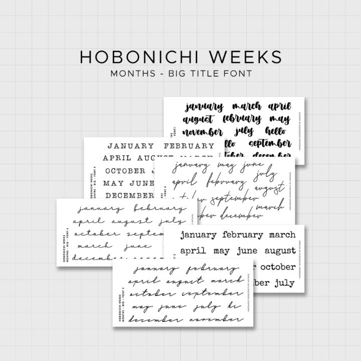 MONTHS BIG TITLE FONT | Hobonichi Weeks Stickers | For your Planners ...