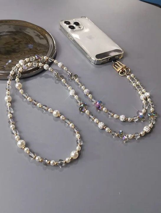 Pearl Luxe Beaded Phone Chain | Elegant Crystal Mobile Strap for Hands ...