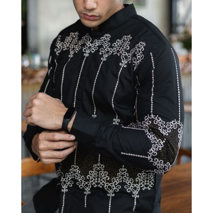 Kemeja Bordir Pria BY NUC.ID Karim 03 (Hitam) | Lazada Indonesia