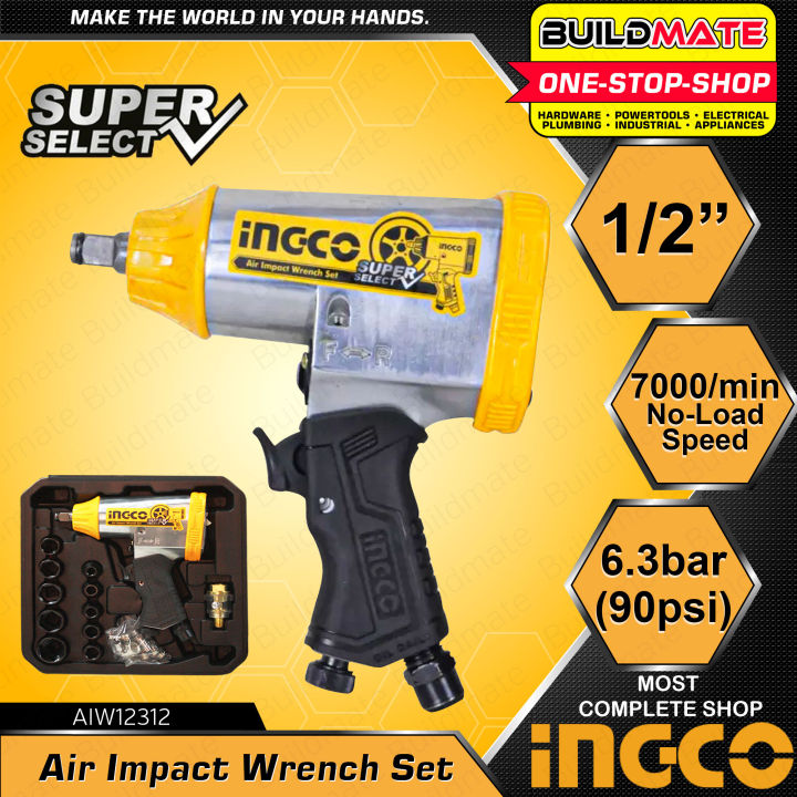 INGCO Air Impact Wrench Set 1/2" Inch Drive 90PSi Pneumatic Wrench Repair Tools Impact Wrench ...