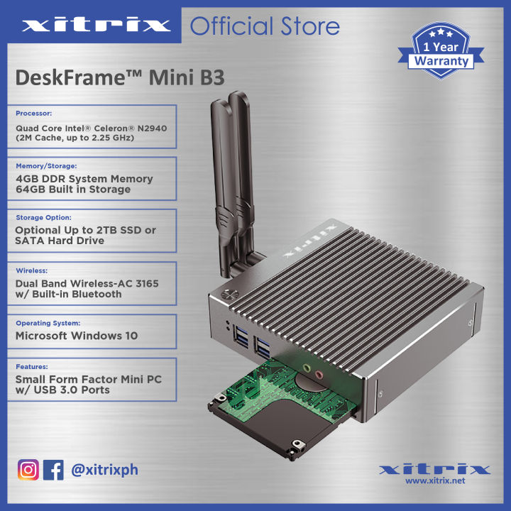 Xitrix DeskFrame Mini B3 Mini PC ( Quad Core Celeron, 4GB Memory, 64GB ...