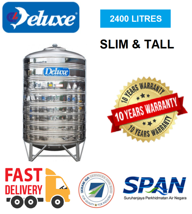 Deluxe 304 Stainless Steel Water Tank Slim & Tall With Stand Round ...