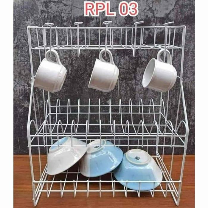Promo Rak Piring + Gelas Susun 3 / rak piring (RPL-03) Rak Kawat Putih ...