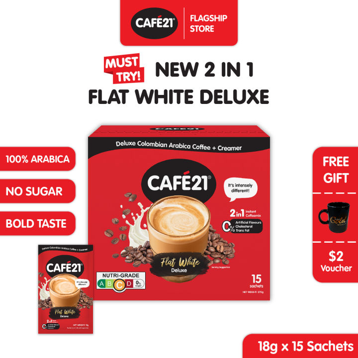 Cafe21- Flat White Deluxe Instant Coffee Mix 270g Total Weight Made in Singapore No Added Sugar ...